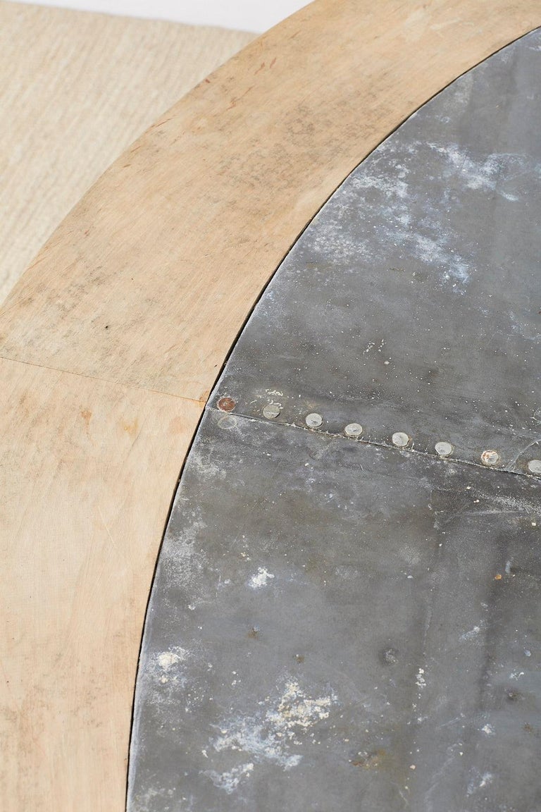 Reclaimed Oak Zinc Top Round Pedestal Dining Table at 1stDibs