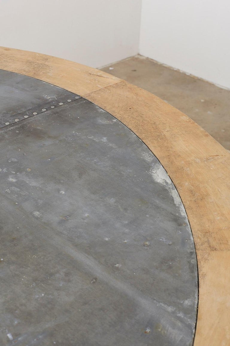 Reclaimed Oak Zinc Top Round Pedestal Dining Table at 1stDibs