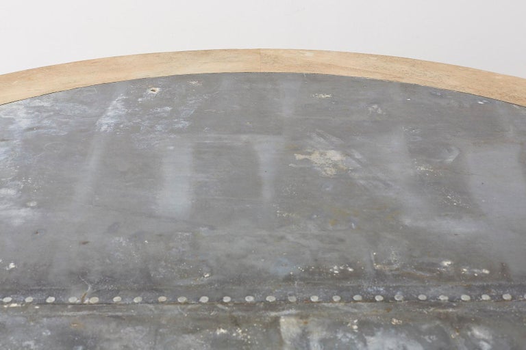 Reclaimed Oak Zinc Top Round Pedestal Dining Table at 1stDibs