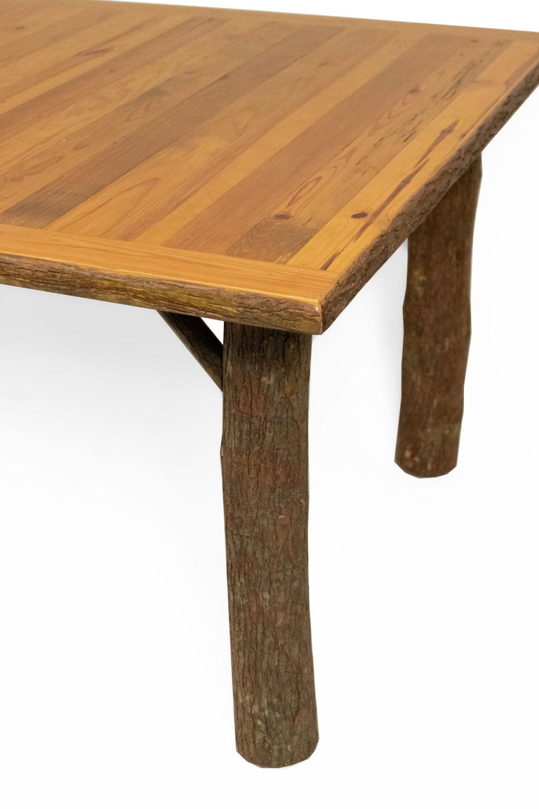 Rustic Old Hickory Dining Table with Bark Legs For Sale at 1stDibs