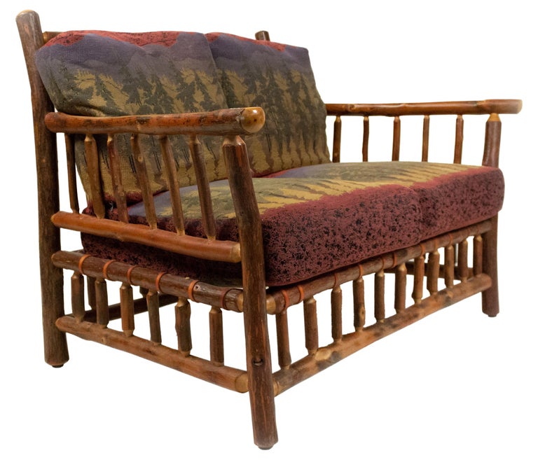 Rustic Old Hickory Loveseat with Forest Print at 1stDibs