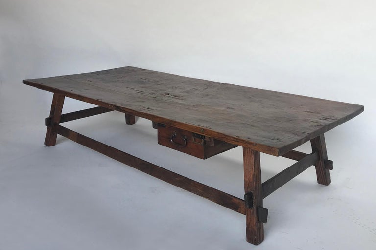 Rustic One Wide Board Coffee Table with Drawer at 1stDibs
