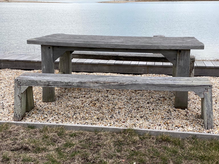 Rustic Outdoor Timber Farm Table and Benches For Sale at 1stDibs