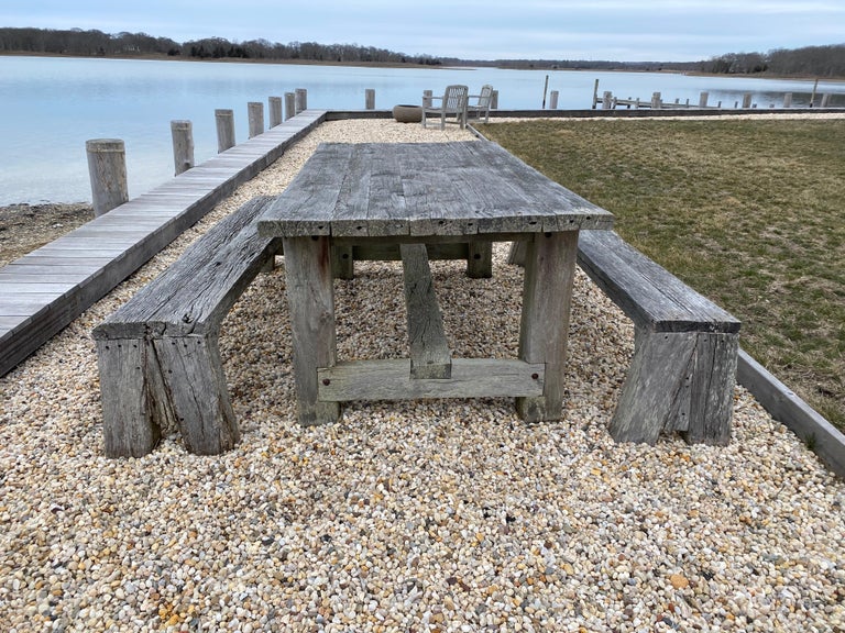 Rustic Outdoor Timber Farm Table and Benches For Sale at 1stDibs