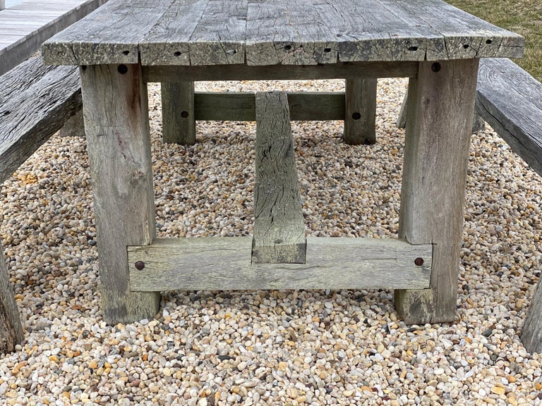 Rustic Outdoor Timber Farm Table and Benches For Sale at 1stDibs