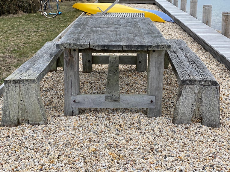 Rustic Outdoor Timber Farm Table and Benches For Sale at 1stDibs