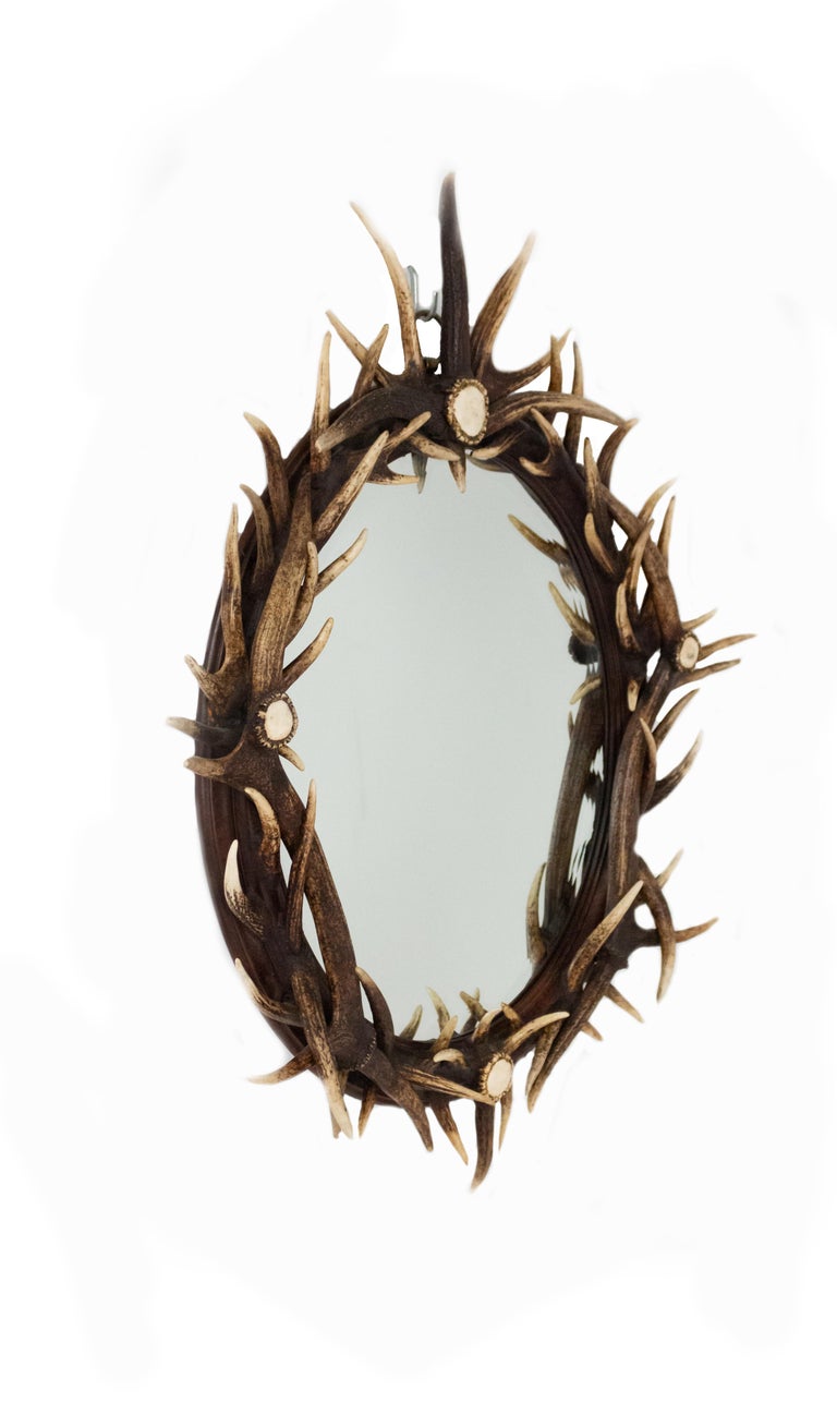 Rustic Oval Antler Wall Mirror at 1stDibs