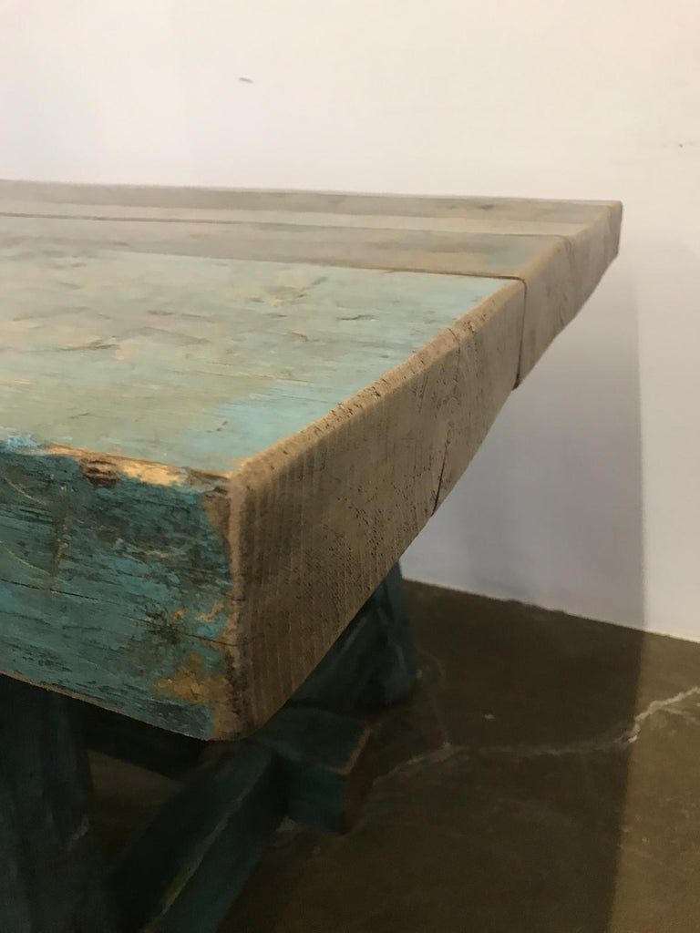 Rustic Painted Antique Farm Table For Sale at 1stDibs