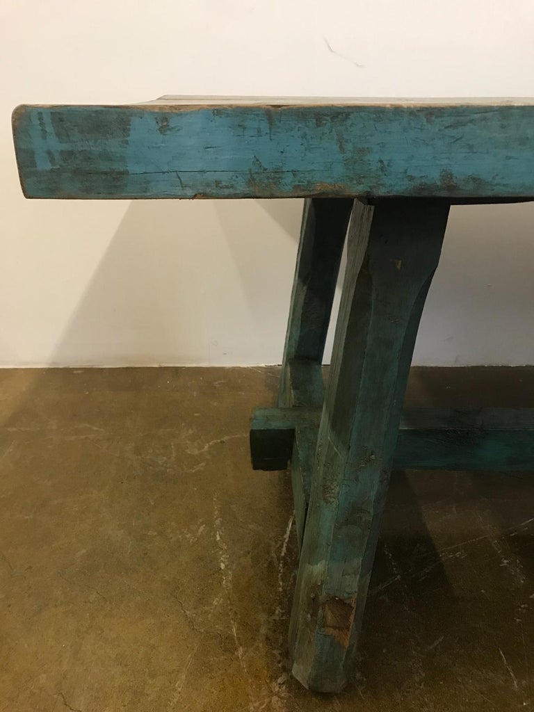 Rustic Painted Antique Farm Table For Sale at 1stDibs