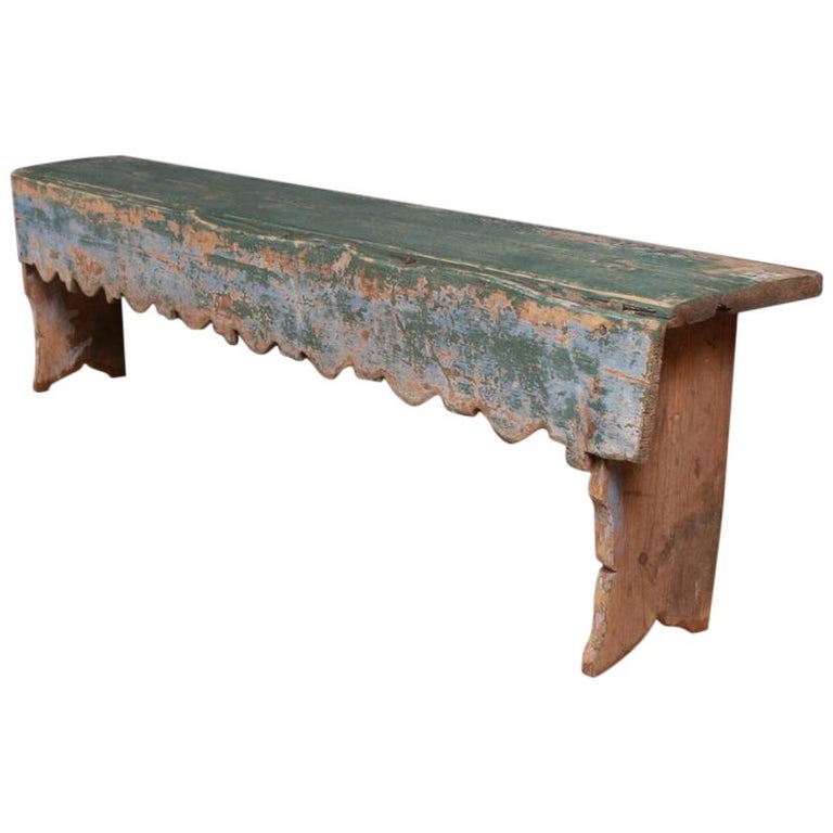 Rustic Painted Bench at 1stDibs