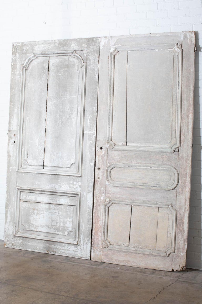 Rustic Pair of 19th Century French Painted Panel Doors For Sale at 1stDibs