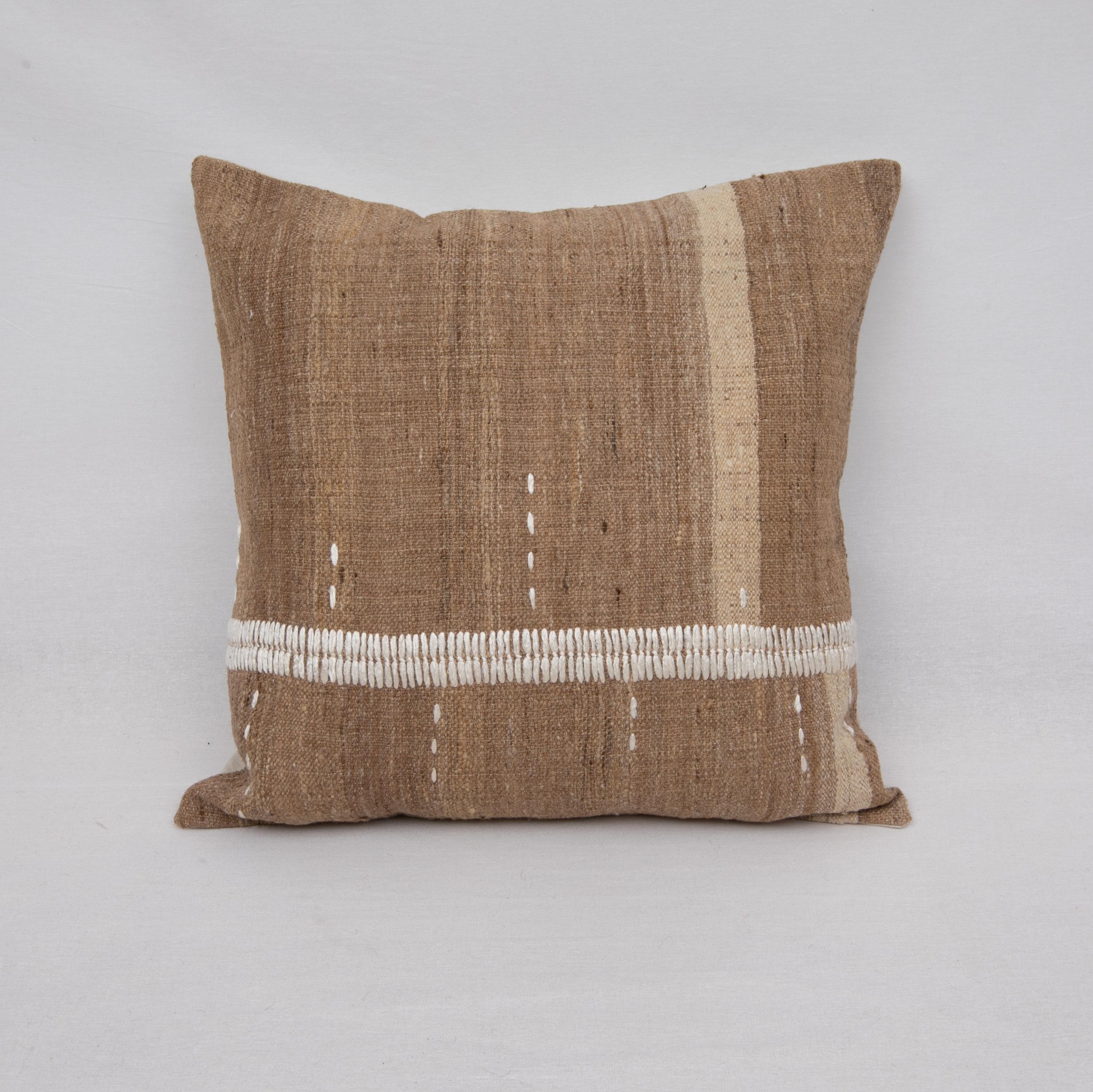 Rustic Pillow Case Made from a Vintage Un-Dyed Wool Coverlet, Mid 20th ...