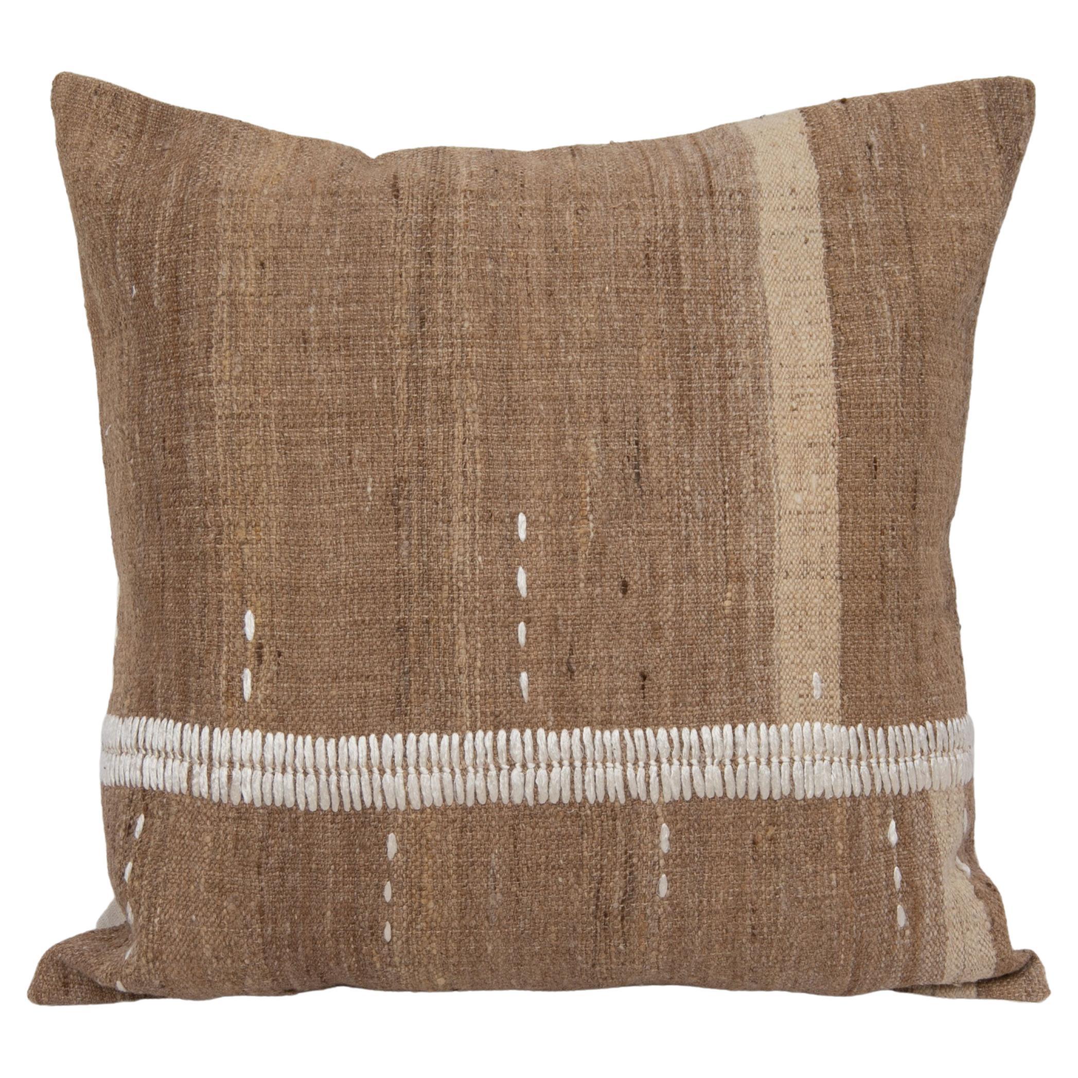 Rustic Pillow Case Made from a Vintage Un-Dyed Wool Coverlet, Mid 20th ...