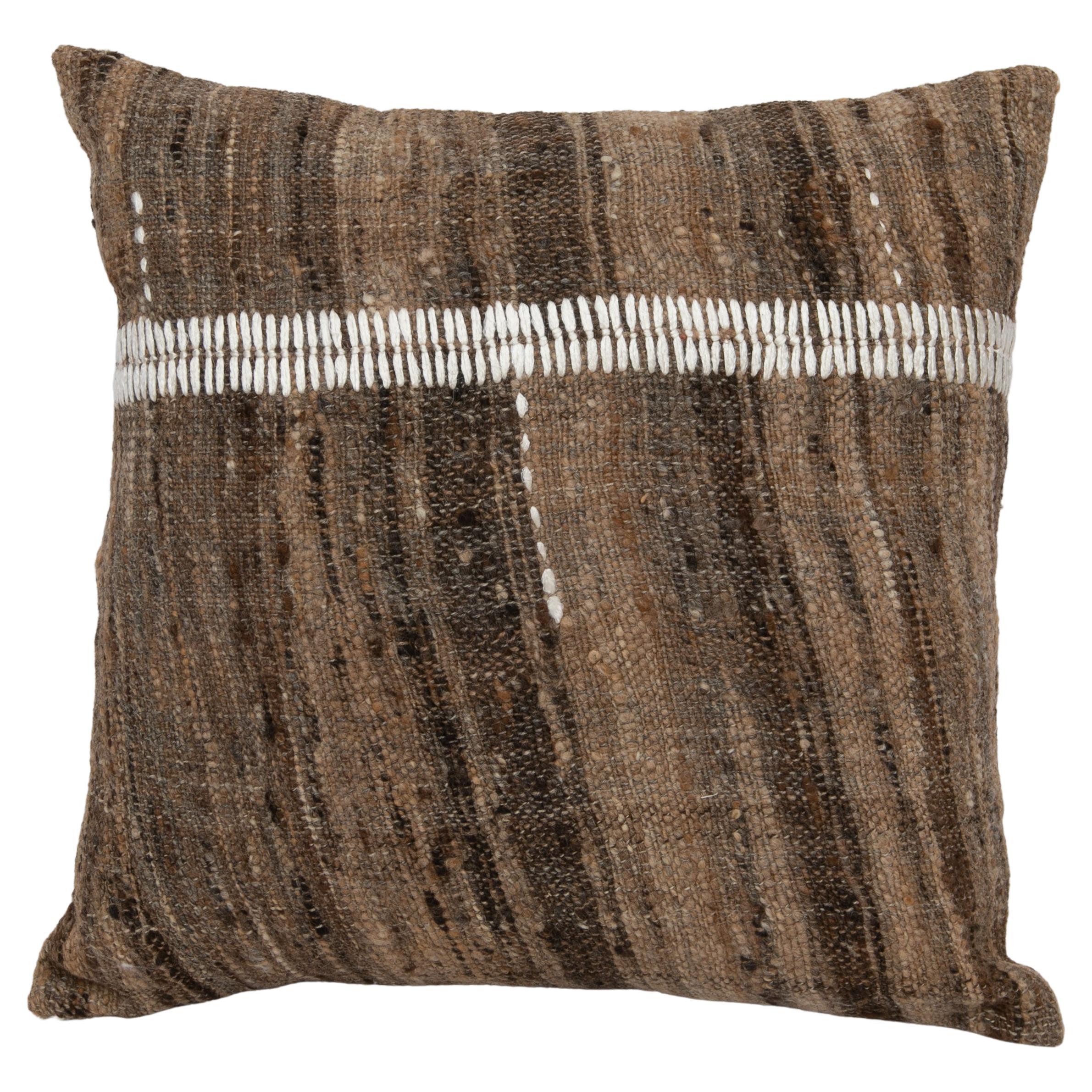 Rustic Pillow Case Made from a Vintage Un-Dyed Wool Coverlet, Mid 20th ...