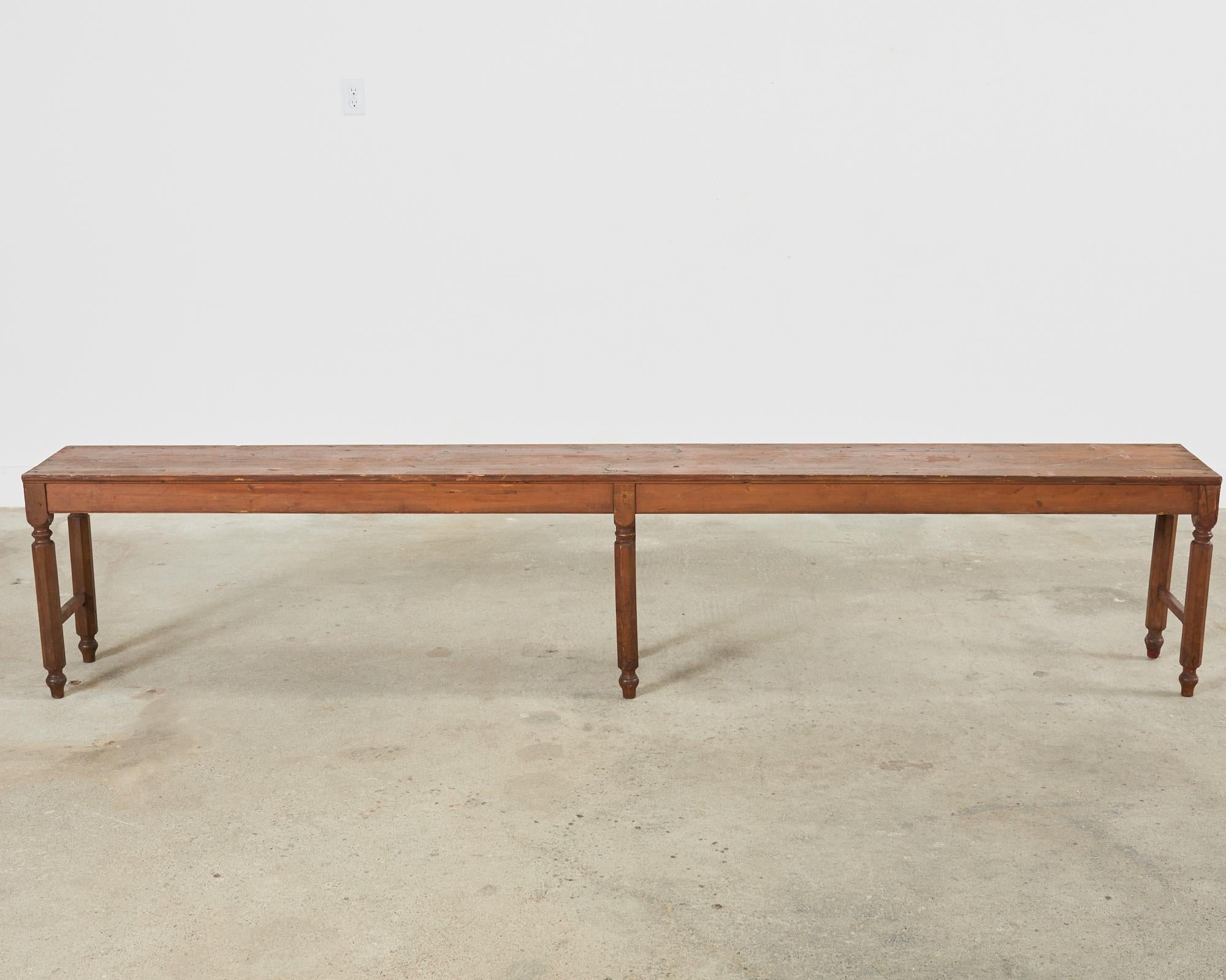 Rustic Pine Farmhouse Six Leg Bench at 1stDibs