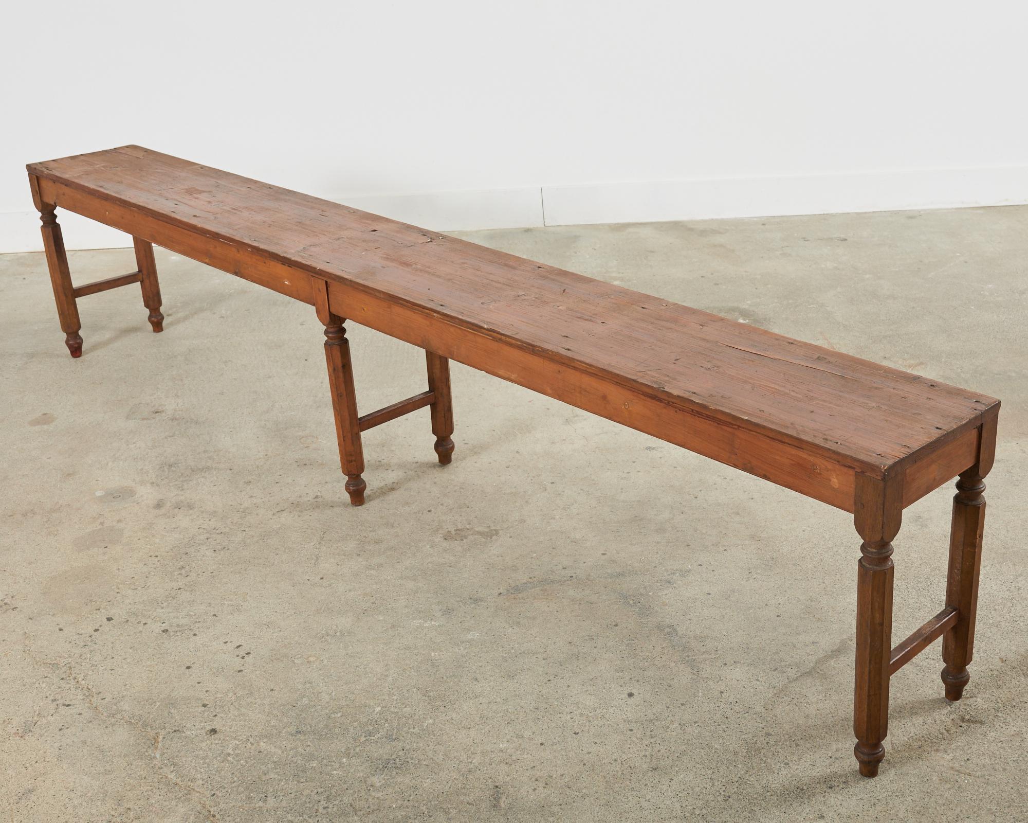 Rustic Pine Farmhouse Six Leg Bench at 1stDibs
