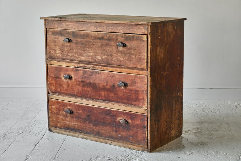 Rustic Pine Three-Drawer Chest of Drawers at 1stDibs | chest of drawers ...