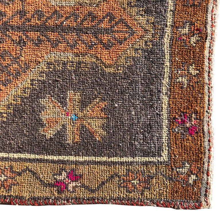Bright Bold Rustic Pink Geometric Oushak Turkish Runner Rug For Sale at ...