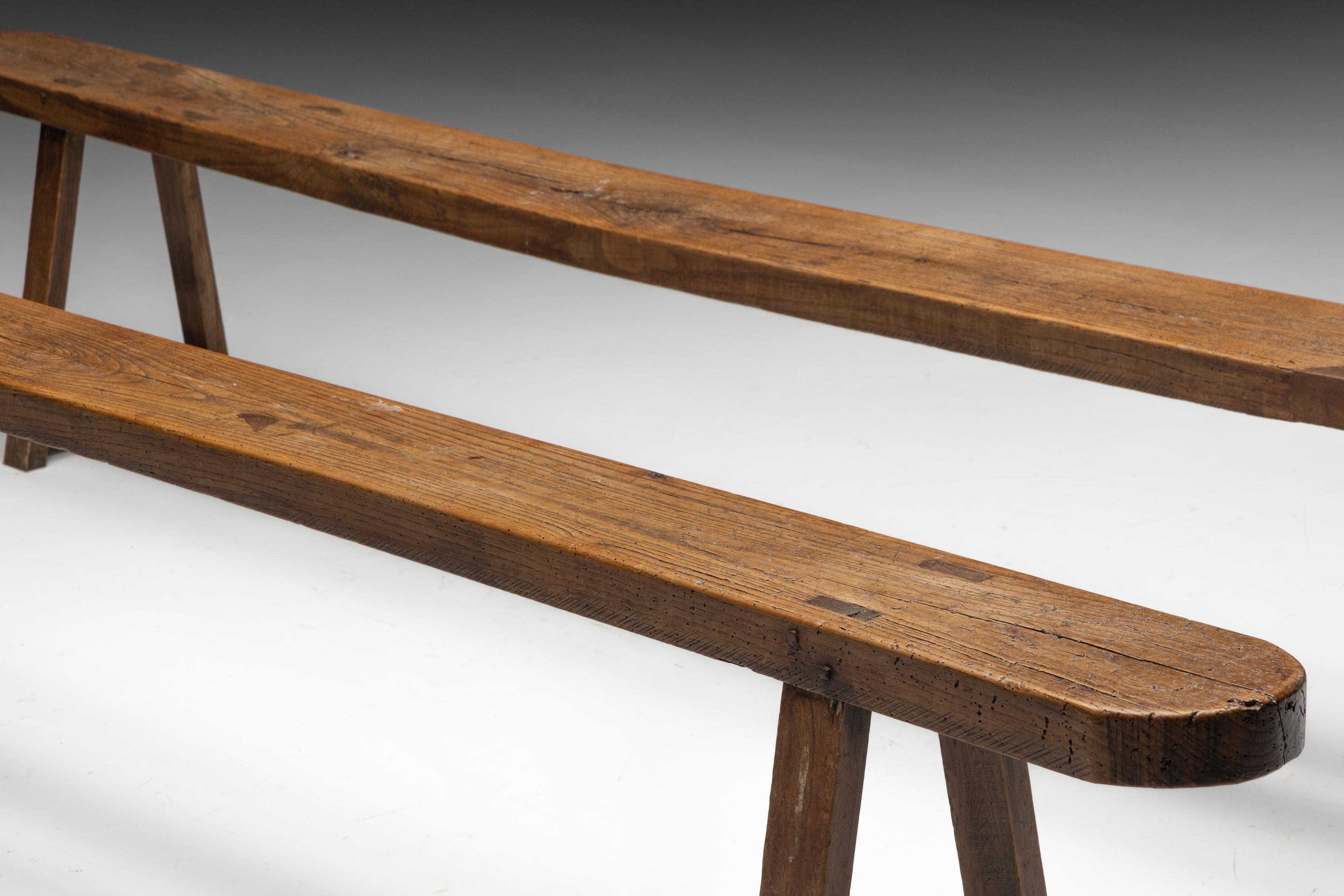 Rustic Primitive Benches, France, 19th Century For Sale at 1stDibs