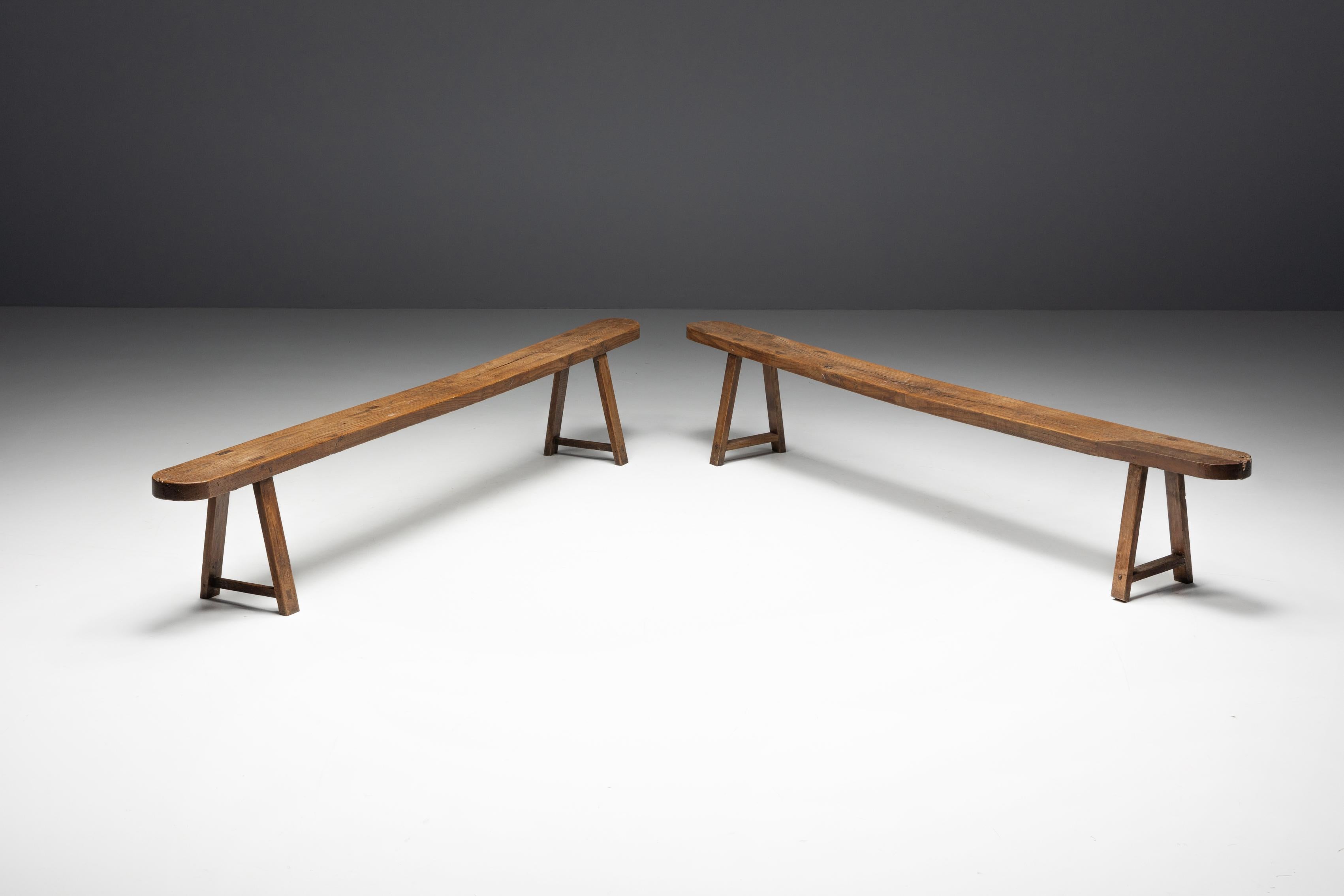Rustic Primitive Benches, France, 19th Century For Sale at 1stDibs