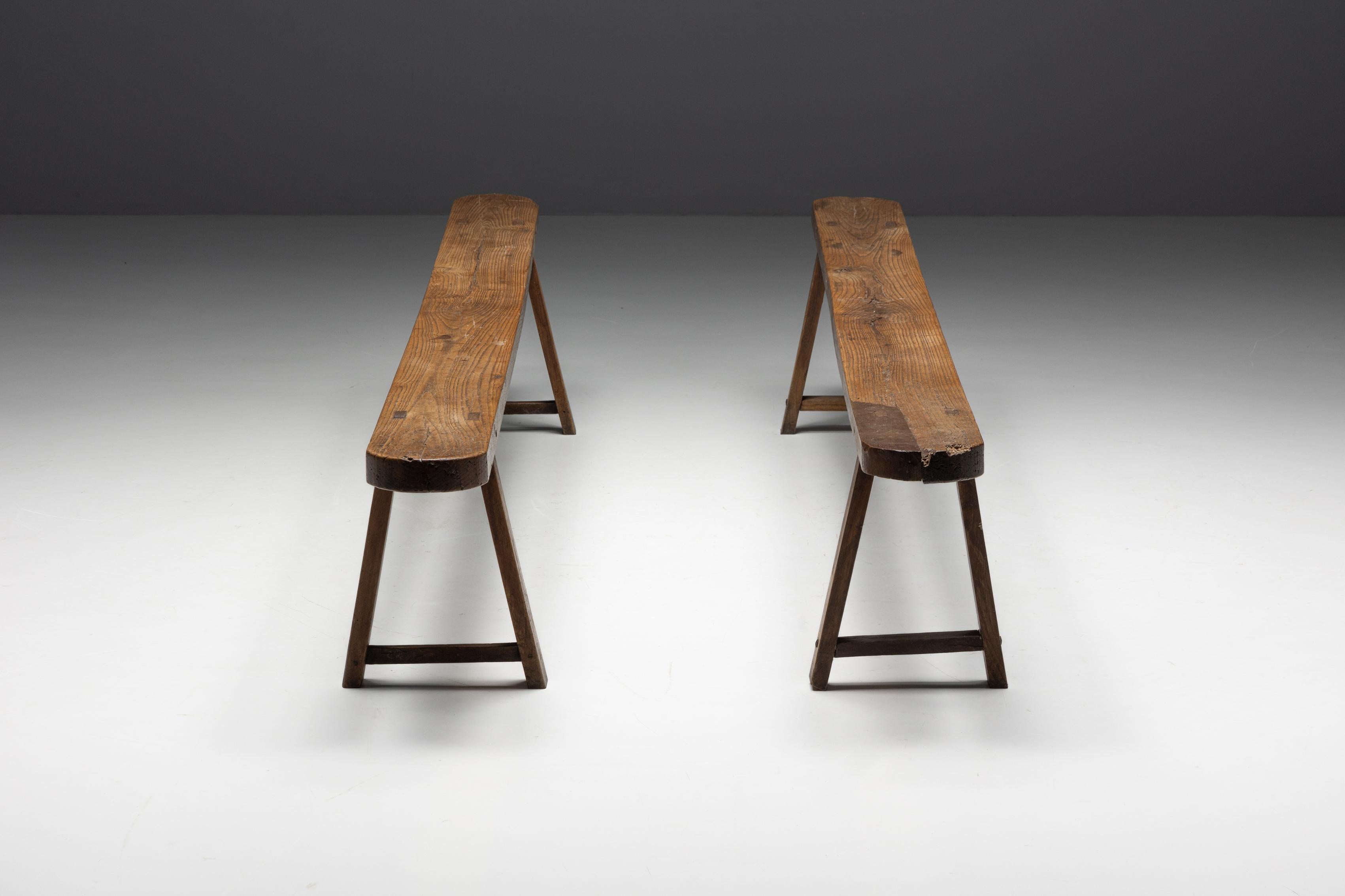 Rustic Primitive Benches, France, 19th Century For Sale at 1stDibs