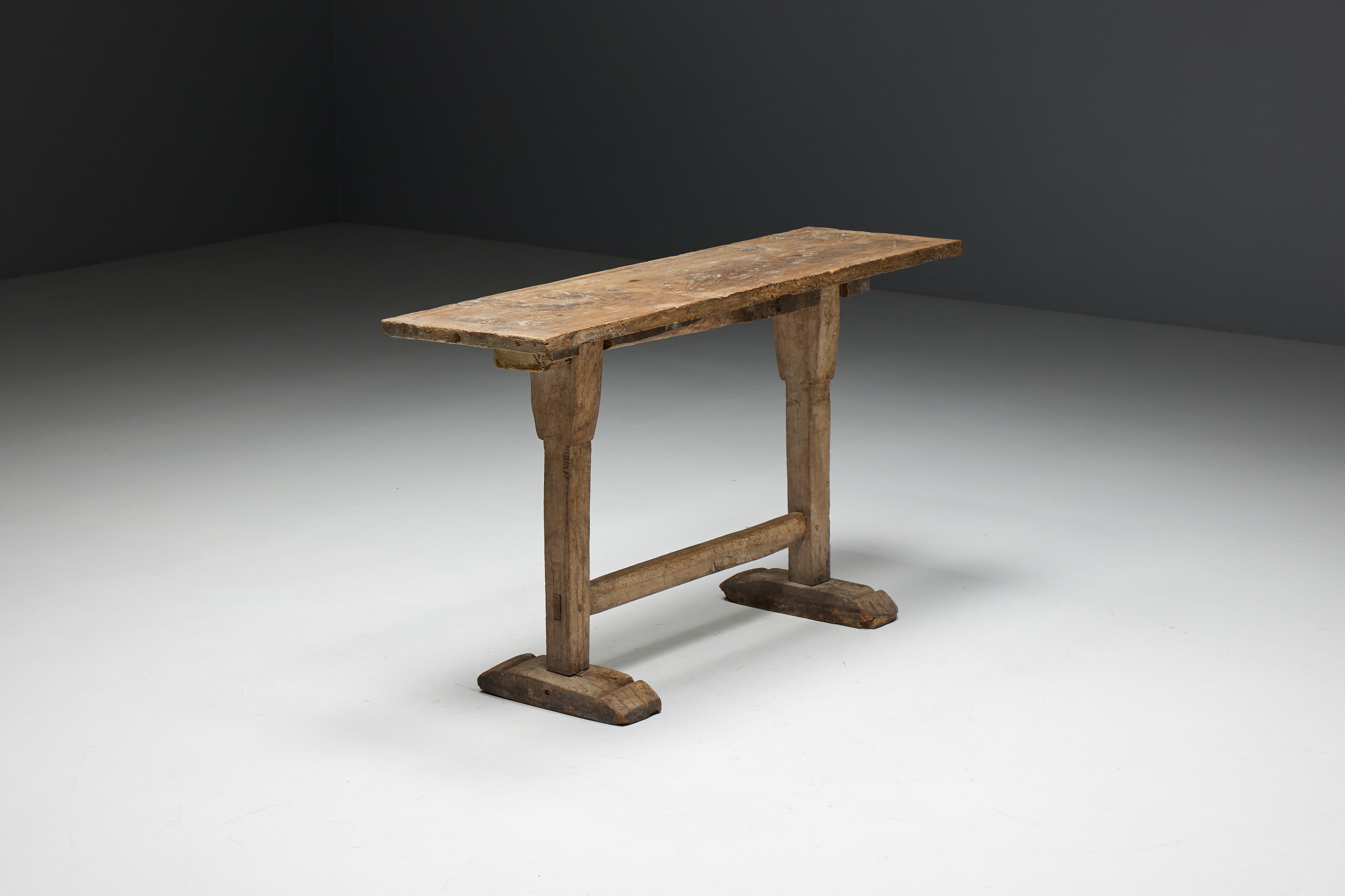 Rustic Primitive Console Table, France, 19th Century For Sale at 1stDibs