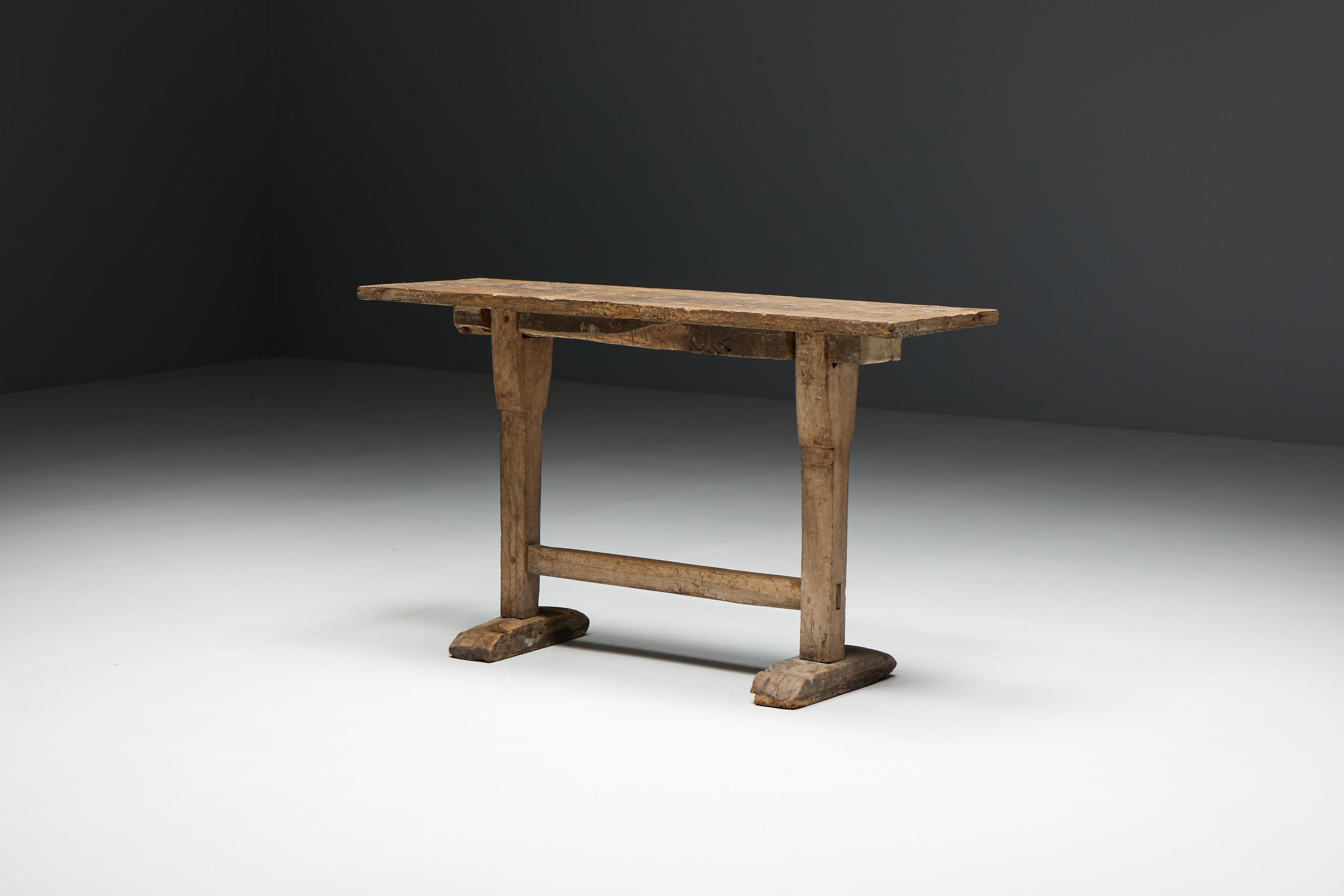 Rustic Primitive Console Table, France, 19th Century For Sale at 1stDibs