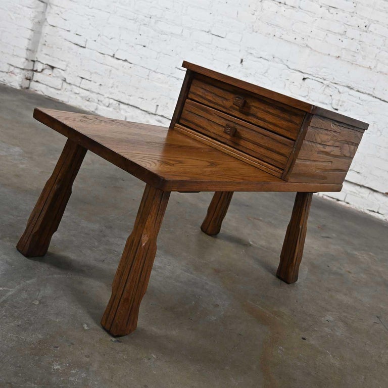 Rustic Ranch Oak Step End Table with 2 Drawers and Acorn Brown finish ...