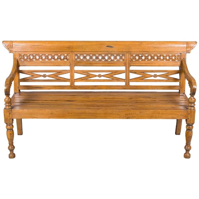 Rustic Reclaimed Pine Carved Wood Bench at 1stDibs