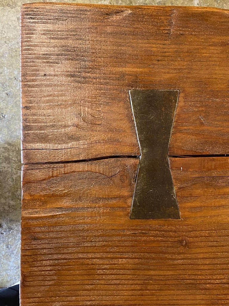 Rustic Reclaimed Wood Bench with Butterfly Inlay at 1stDibs