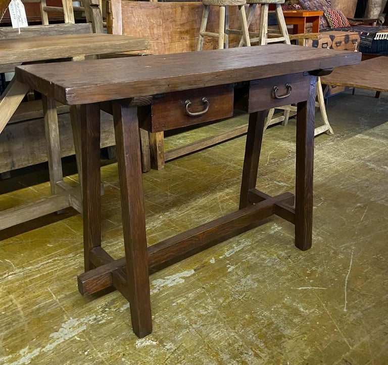 Rustic Reclaimed Wood Console with Drawers For Sale at 1stDibs