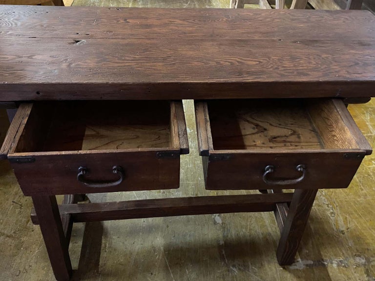 Rustic Reclaimed Wood Console with Drawers For Sale at 1stDibs