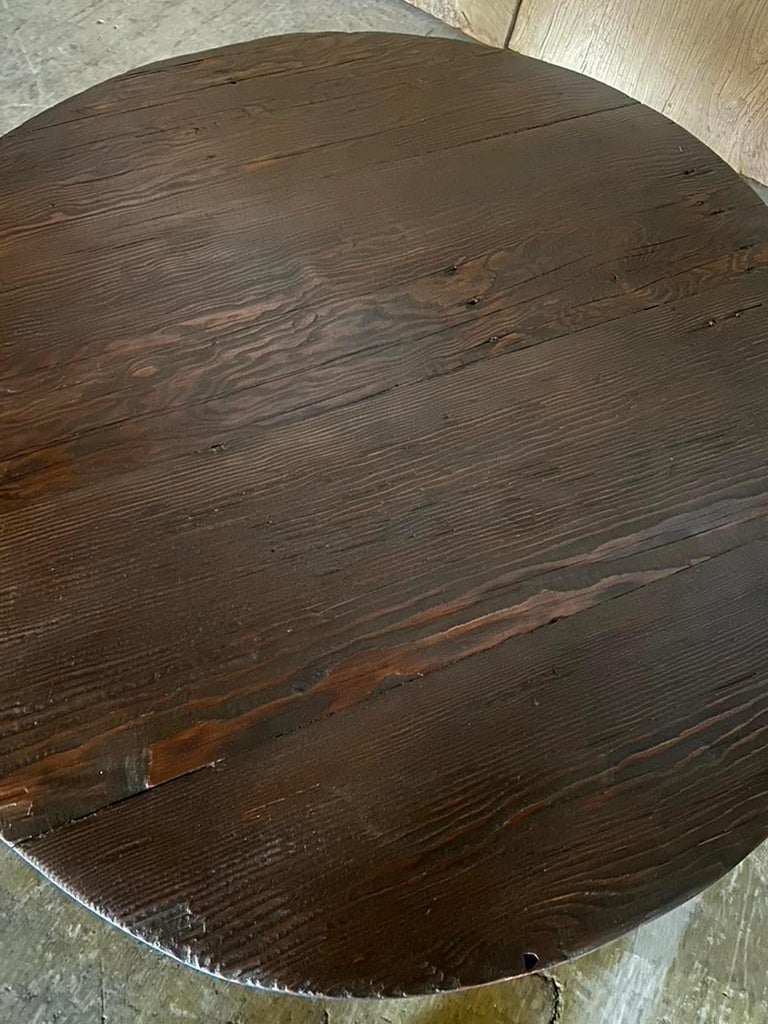 Rustic Reclaimed Wood Round Coffee Table For Sale at 1stDibs