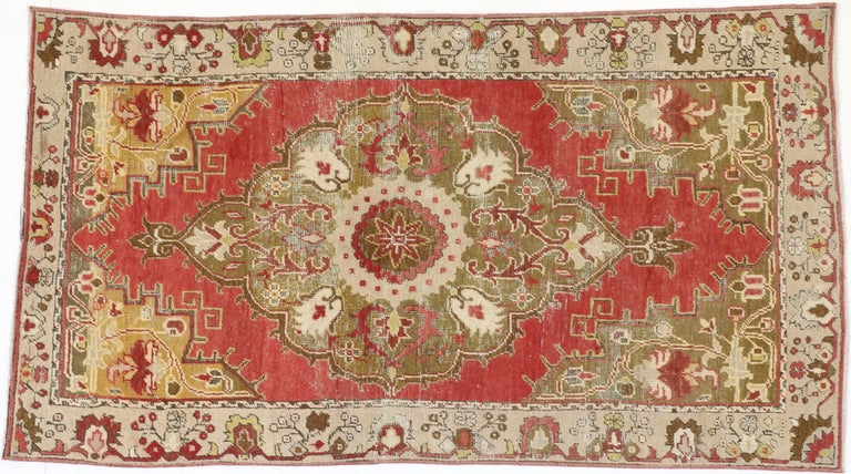 Rustic Rococo Style Distressed Vintage Turkish Oushak Rug, Entry or ...