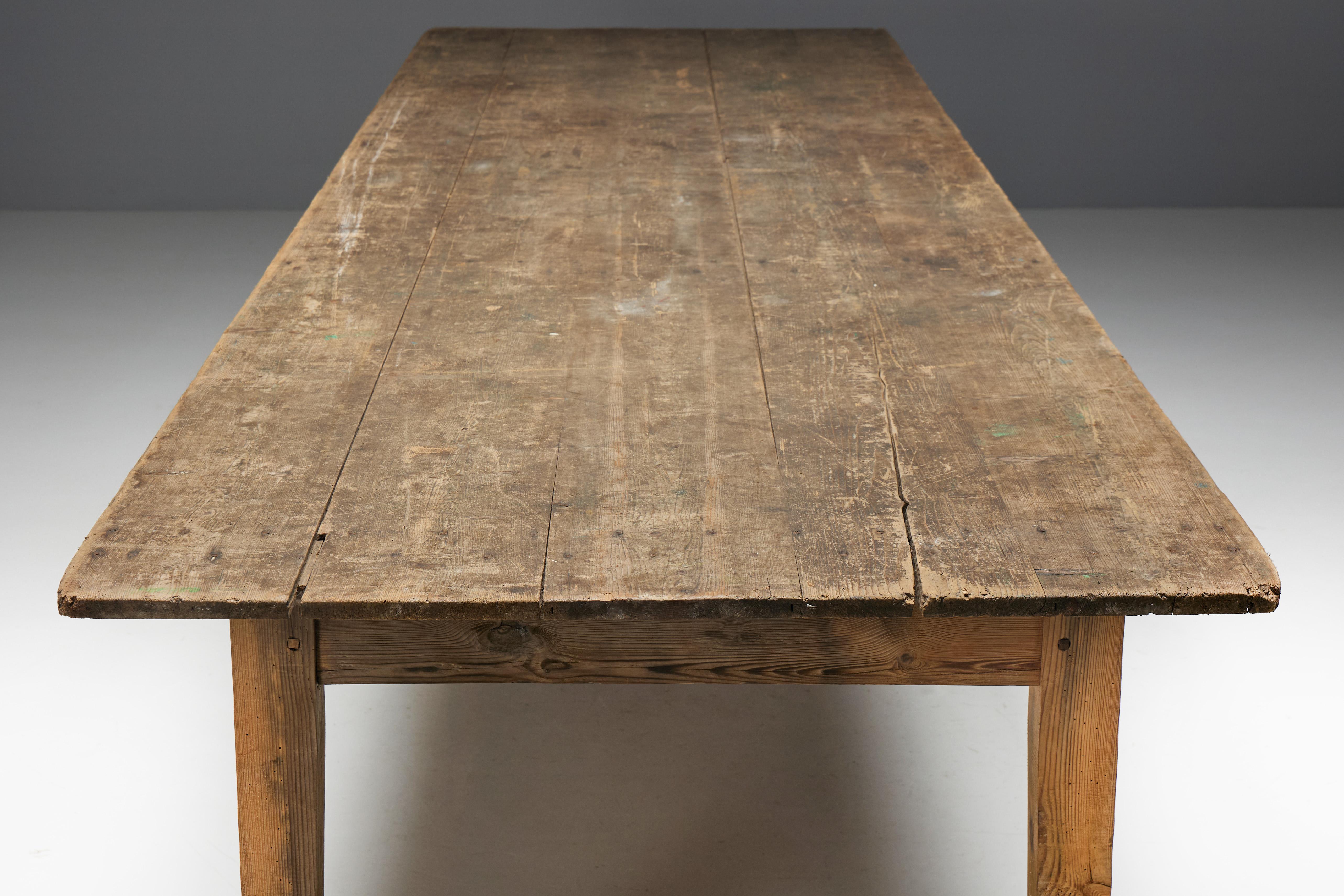 Rustic Rural Farmhouse Dining Table, France, 19th Century at 1stDibs