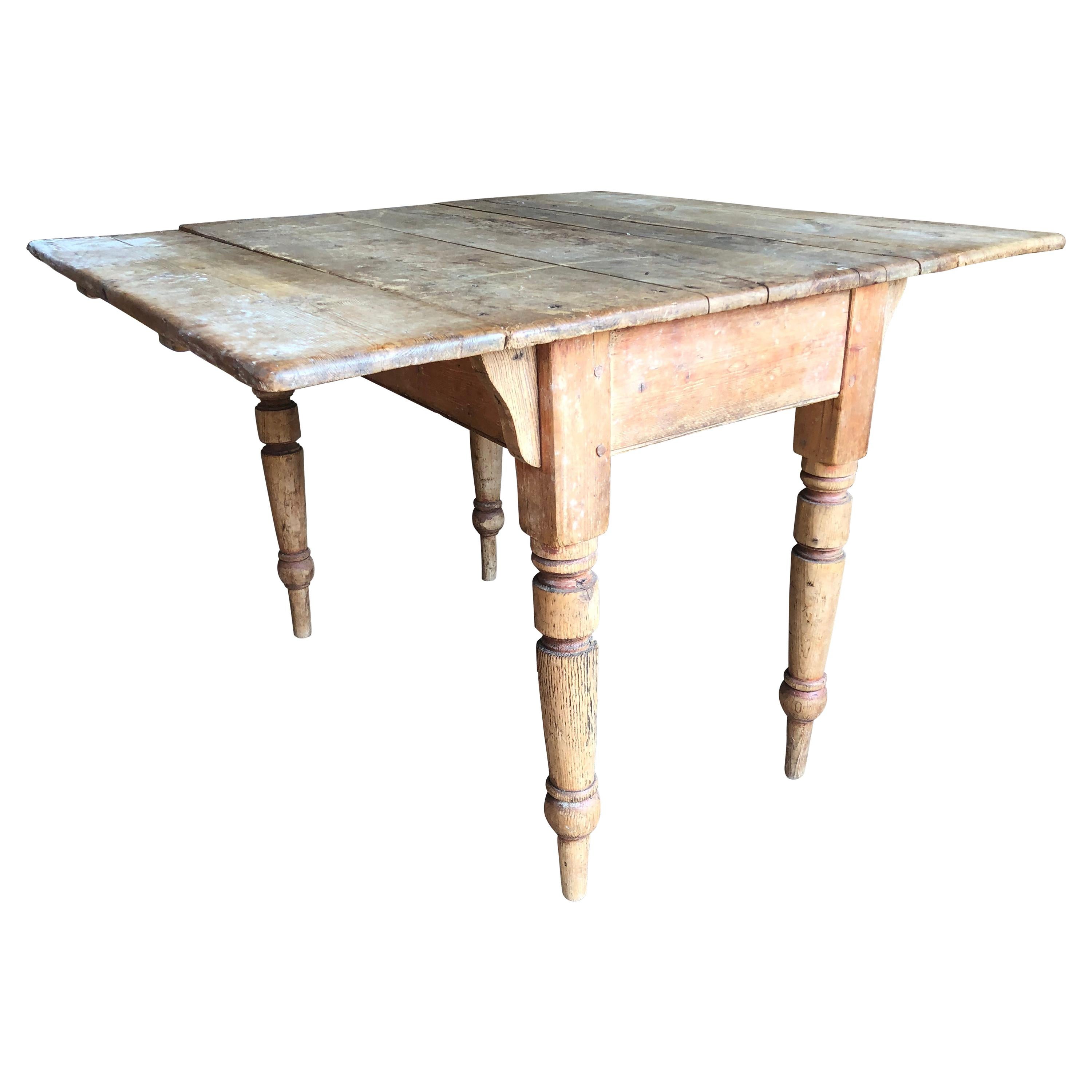 Rustic Scrubbed Pine Drop-Leaf Table, 19th C For Sale at 1stDibs | pine drop leaf table