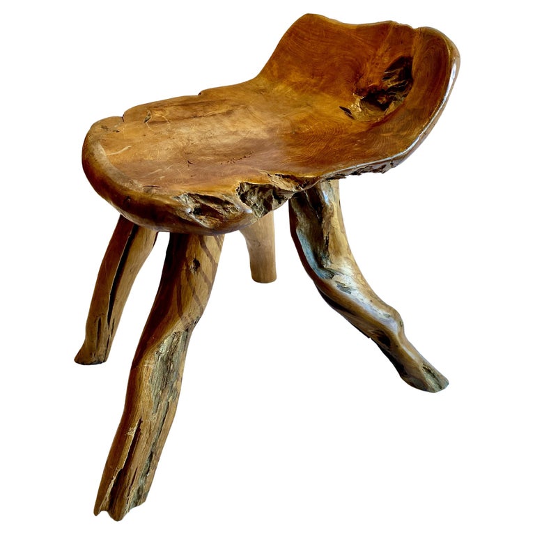Rustic Sculptural Wooden Stool at 1stDibs