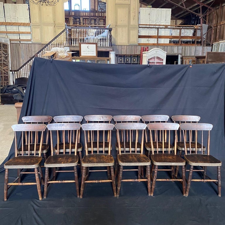 Rustic Set of 12 19th Century Grange Dining Chairs with Original Paint ...