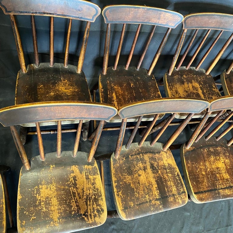 Rustic Set of 12 19th Century Grange Dining Chairs with Original Paint ...