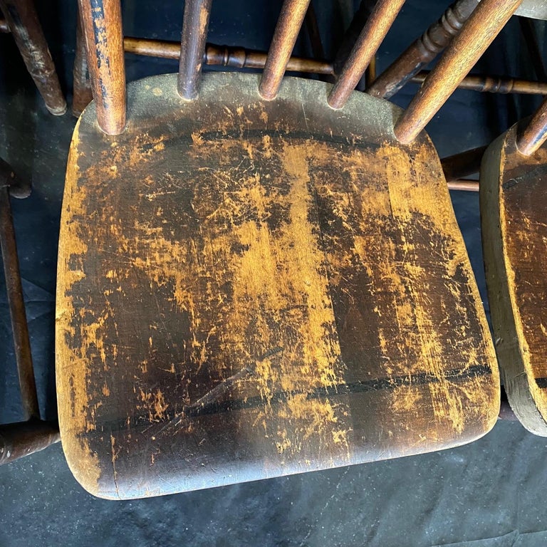 Rustic Set of 12 19th Century Grange Dining Chairs with Original Paint ...