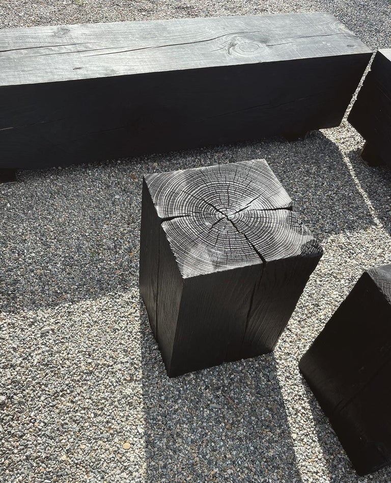 Rustic Shou Sugi Ban Wood Bench Pine and Corten Steel 6' For Sale at ...