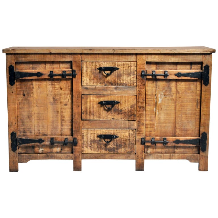 Rustic Sideboard with Three Drawers and Two Shelves at 1stDibs