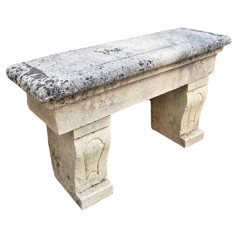 Rustic Stone Farm Bench Garden Patio Hand Carved Seat Antique Dealer ...