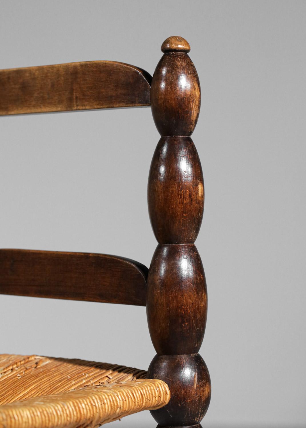 Rustic Straw Chair in Carved Wood with Boxwood Finish French Brutalist ...