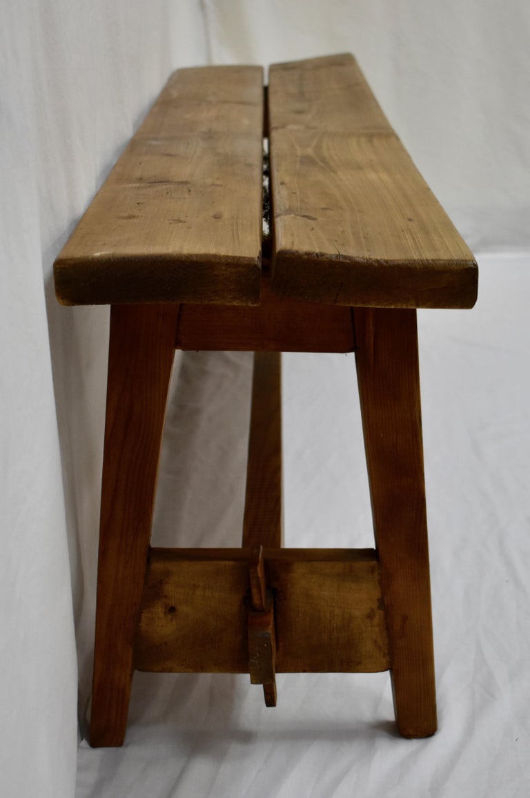 Rustic Stretcher Base Pine Bench at 1stDibs