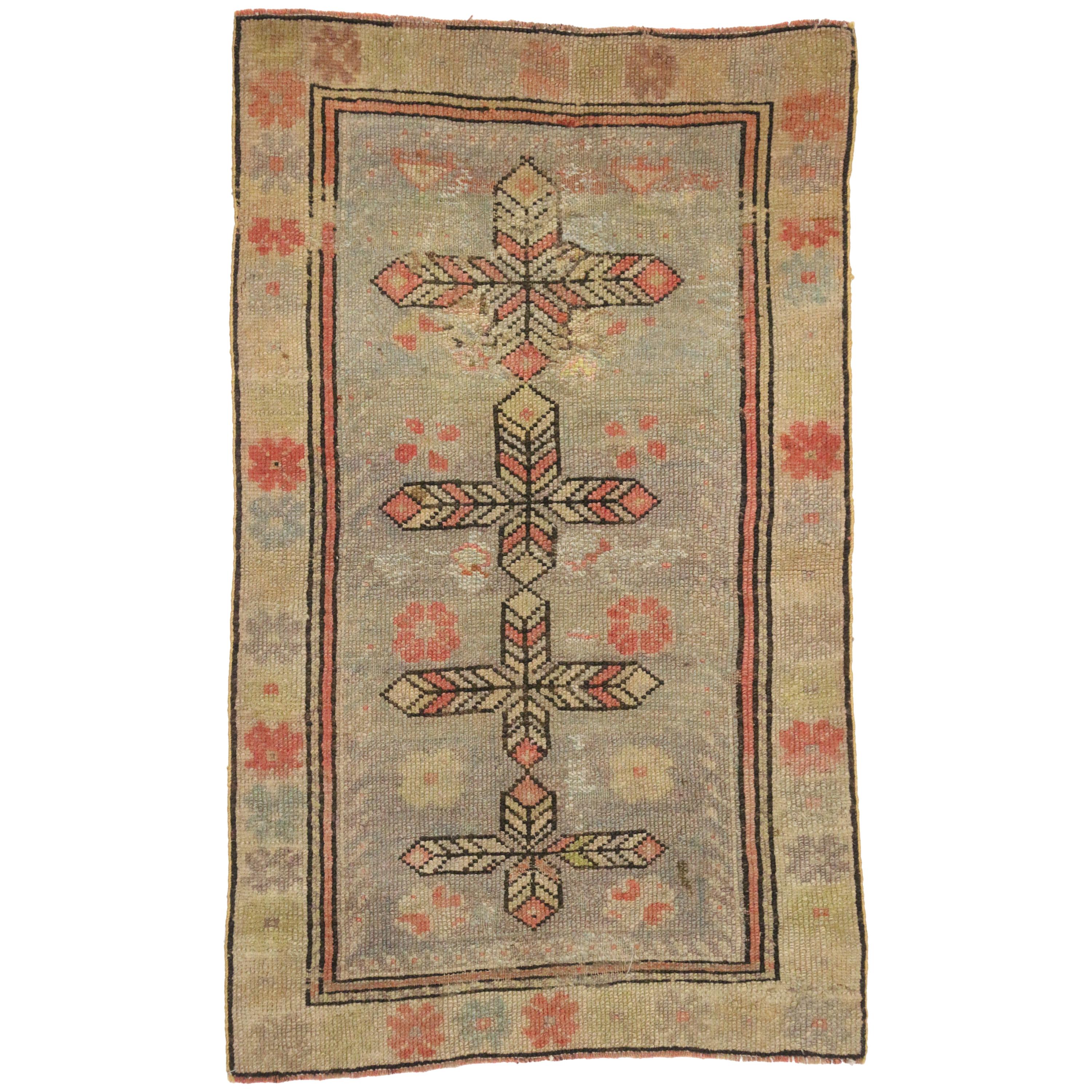 Distressed Vintage Turkish Oushak Accent Rug with Modern Rustic Style ...
