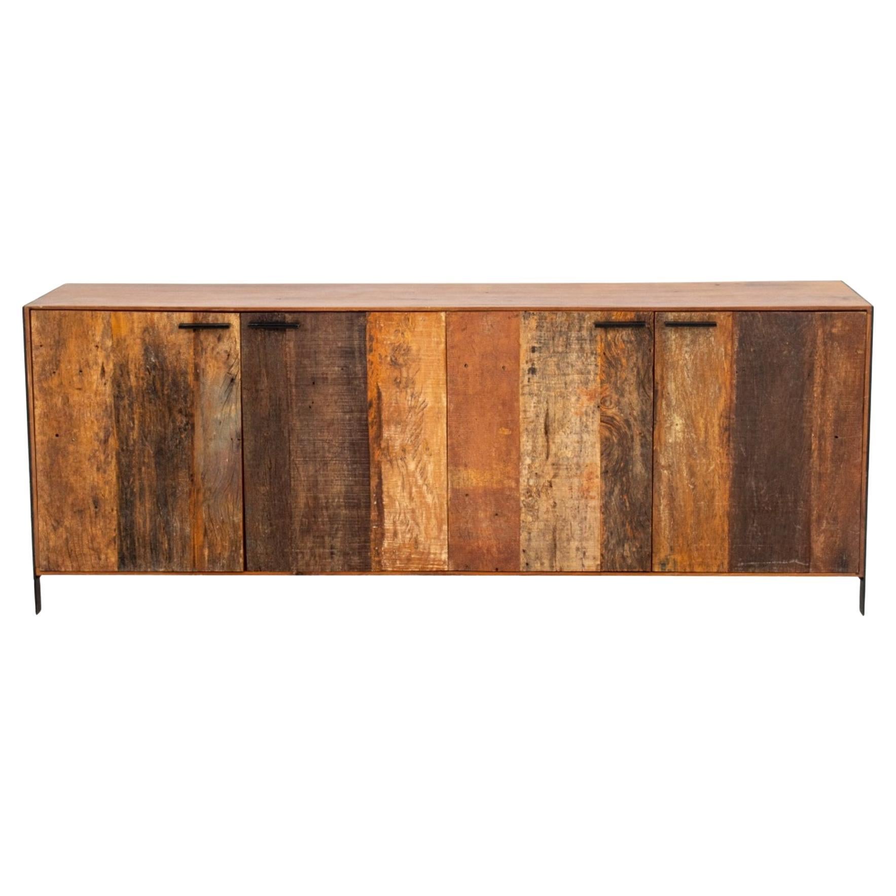 Rustic Style Reclaimed Barn Wood and Metal Credenza at 1stDibs