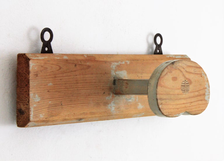 Spanish Rustic Wall Coat Rack in Patinated Wood For Sale at 1stDibs