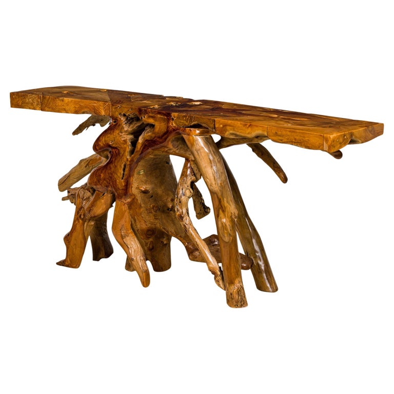 Rustic Tree Root Live Edge Lacquered Console Table For Sale at 1stDibs