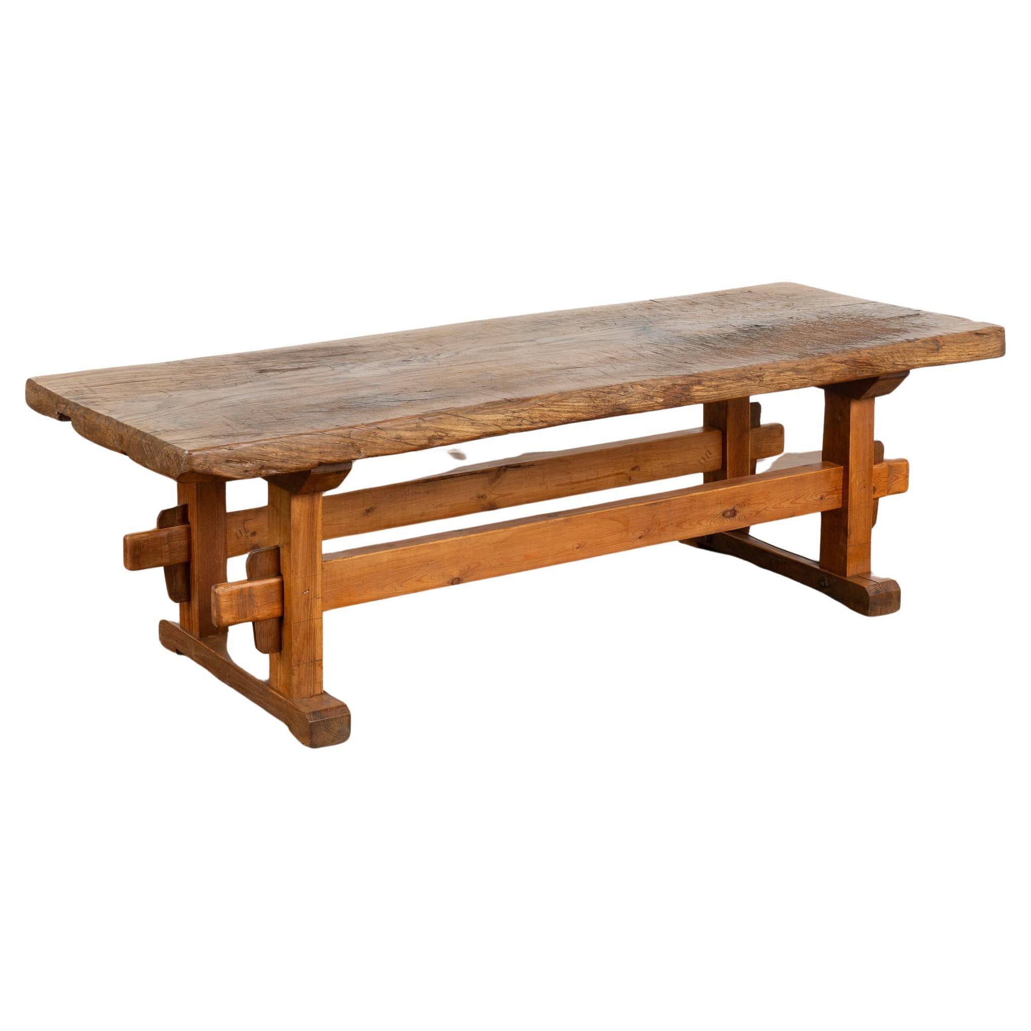 Rustic Trestle Base Coffee Table, circa 1880 For Sale at 1stDibs